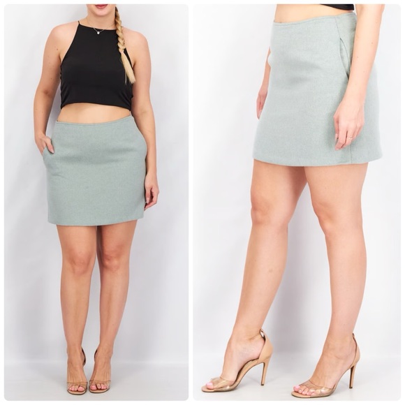 Reserved | Skirts | Reserved Textured Wool Mini Skirt Sage Green | Poshmark